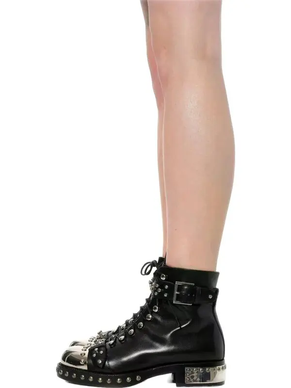 Alexander McQueen Stud-embellished Metal-toe Ankle Boots - Black