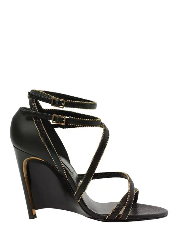 LANVIN Embellished Wedge Pumps With Wrap-around Ankle Strap - Black