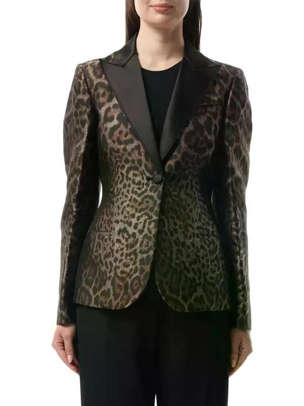 LANVIN Leopard Print Peak Lapel Blazer - Neutrals