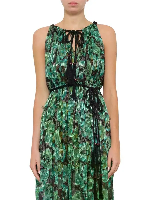 LANVIN Floral Print Sleeveless Maxi Dress - Green
