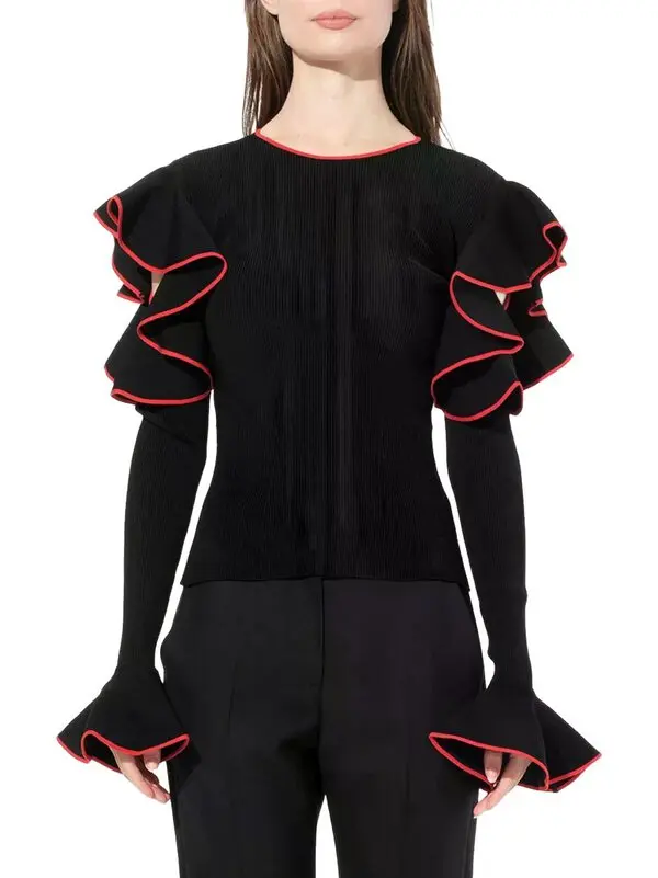 Alexander McQueen Ruffled Sleeve Sweater - Black