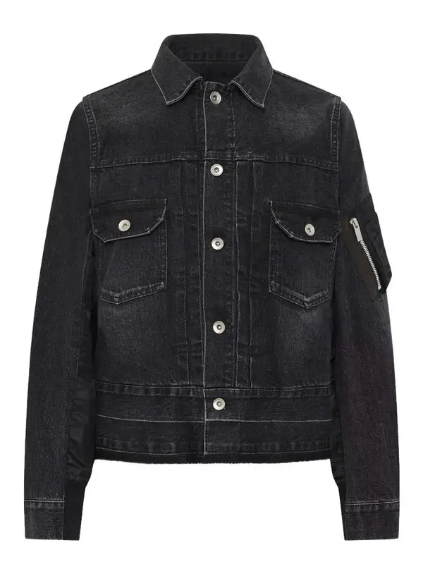 Sacai Denim Jacket With Zip-fastening Sleeve Pocket - Black