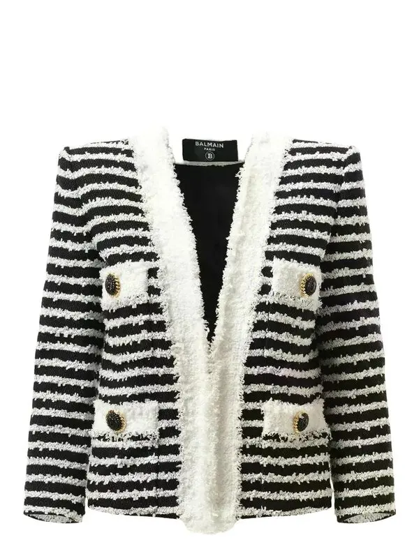 Balmain Striped Tweed Jacket - Black