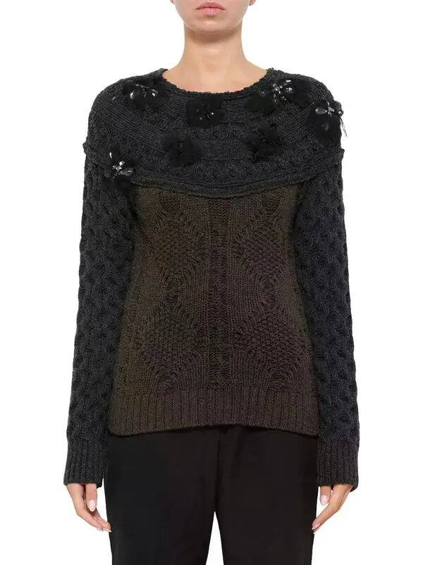 LANVIN Embroidered Cable-knit Sweater - Grey