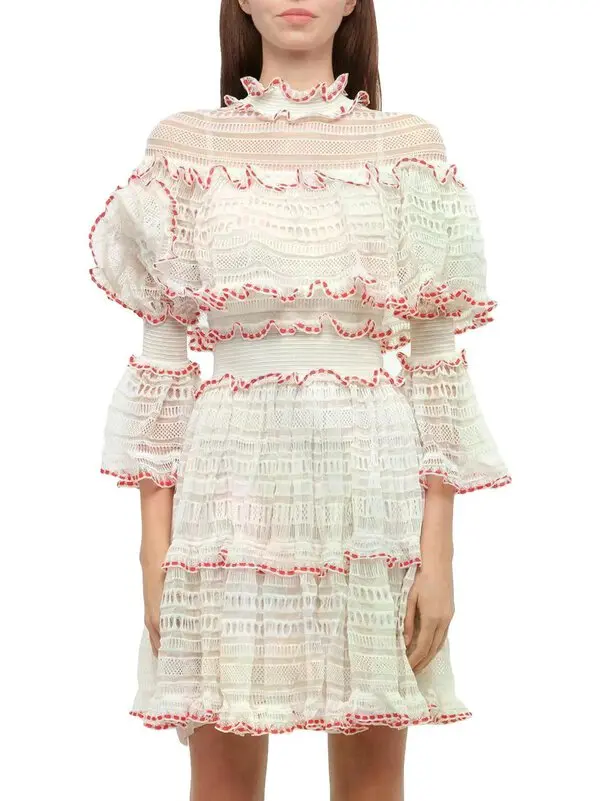 Alexander McQueen Ruffled Lace Mini Dress - White