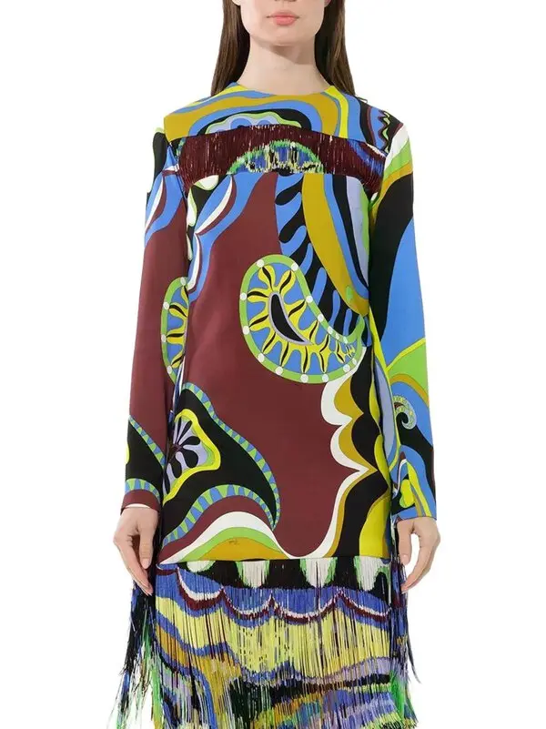 Emilio Pucci Abstract Print Tasseled Dress - Brown