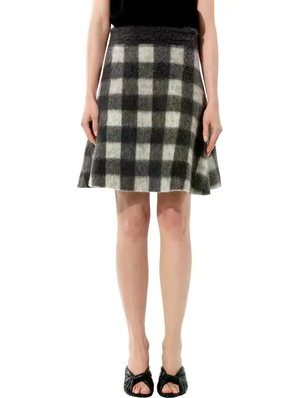 Balenciaga Check Brushed-finish Flared Skirt - Black