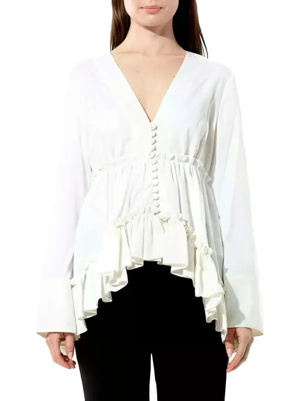 Balenciaga Ruffled V-neck Top - White