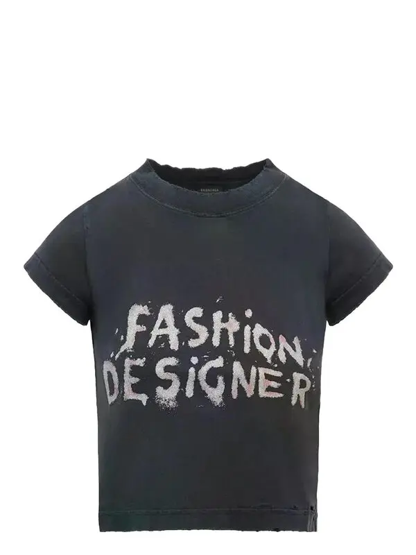 Balenciaga Logo Print Cropped T-shirt - Black