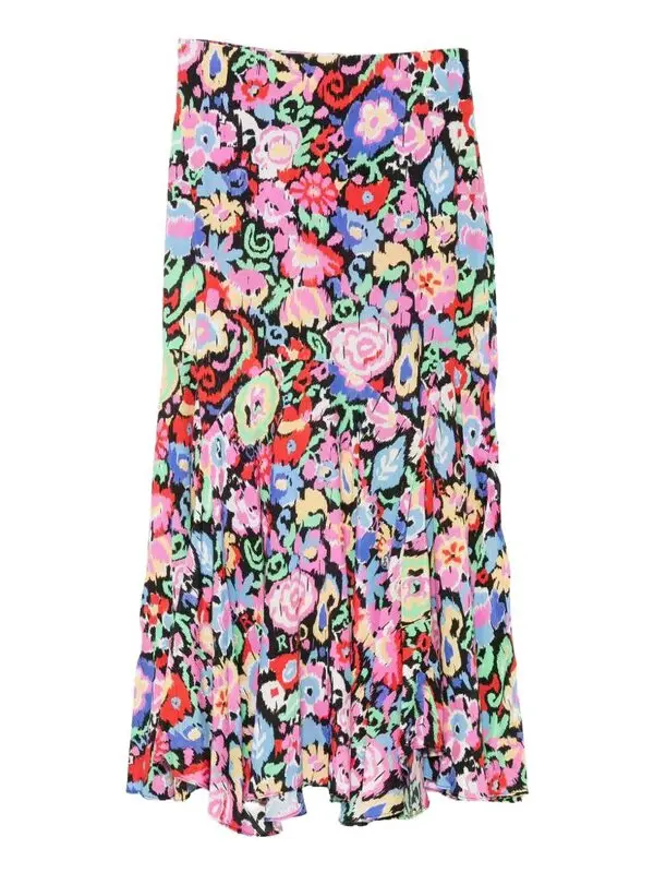 Rixo Libbie Floral Print Ruffled Midi Skirt - Pink