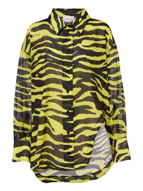 Attico Cotton Muslin Animal Print Shirt - Yellow