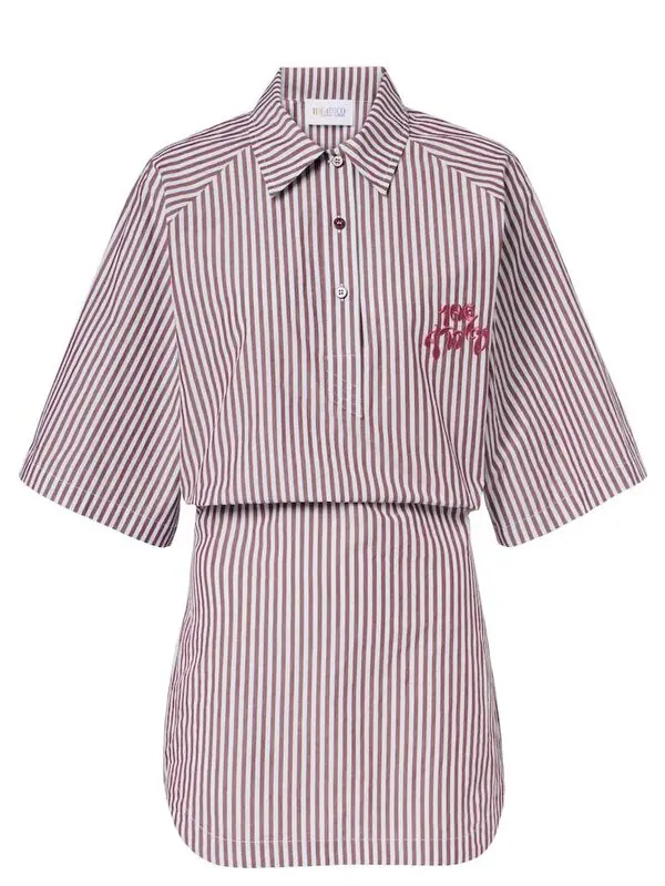 Attico Striped Cotton Polo Dress - Burgundy