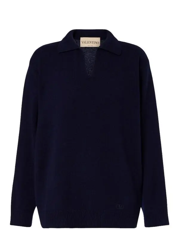 Valentino Garavani Cashmere V-neck Polo Sweater - Blue
