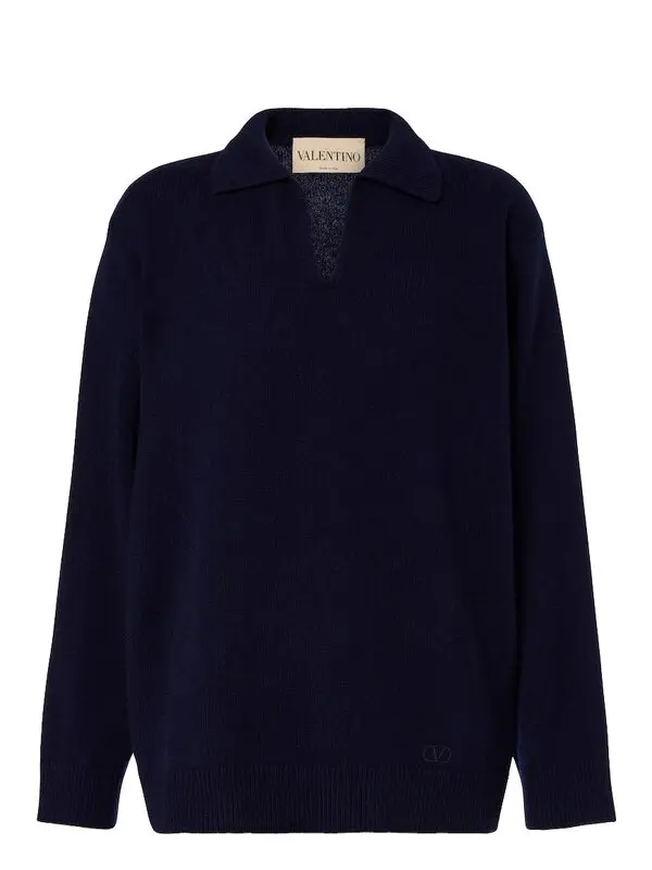 Valentino Garavani Navy Cashmere Polo Sweater - Blue