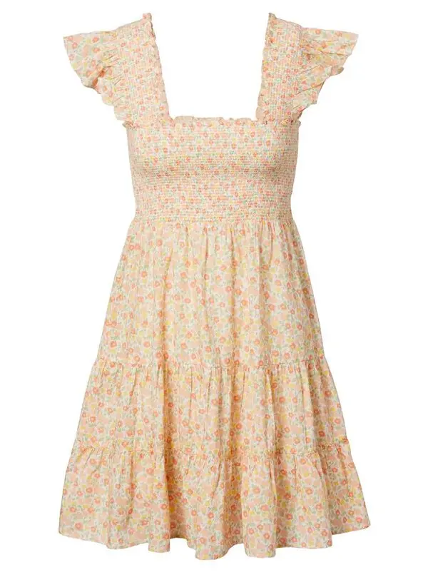Rixo Katie Floral Cream Cotton Minidress - Multicoloured