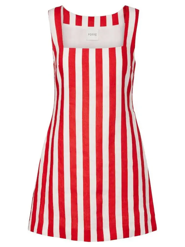 Posse Alice Striped Linen Mini Dress - Red