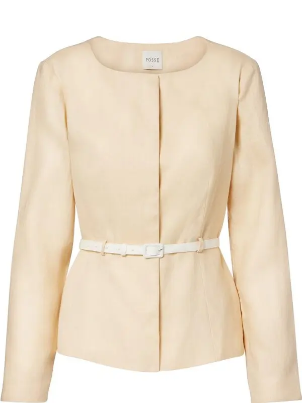 Posse Pamela Belted Linen Jacket - Beige