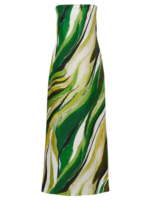 Christopher Esber Strapless Printed Silk Gown - Green