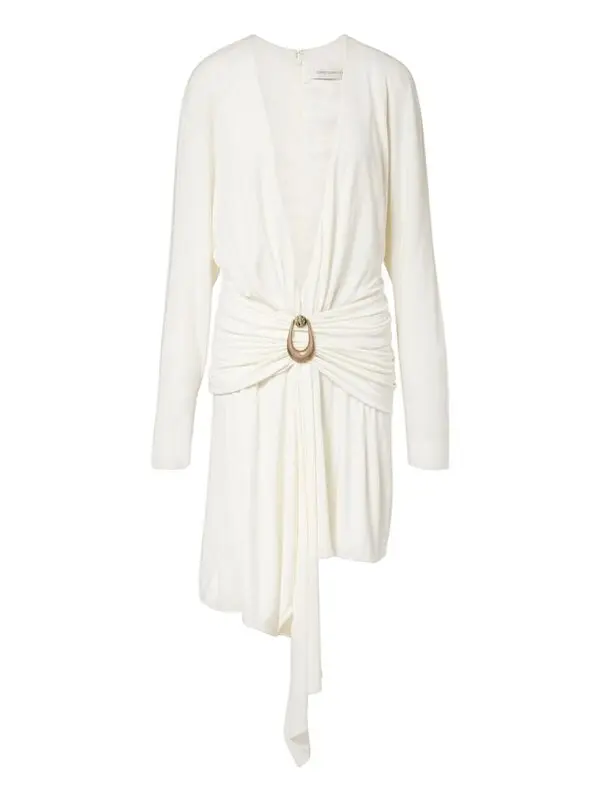 Christopher Esber Stone Pin Draped Jersey Minidress - White