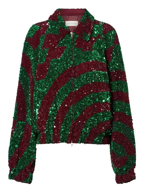 Dries Van Noten Sequined Blouson Jacket - Burgundy