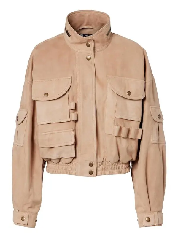 Balmain Suede Bomber Jacket - Beige