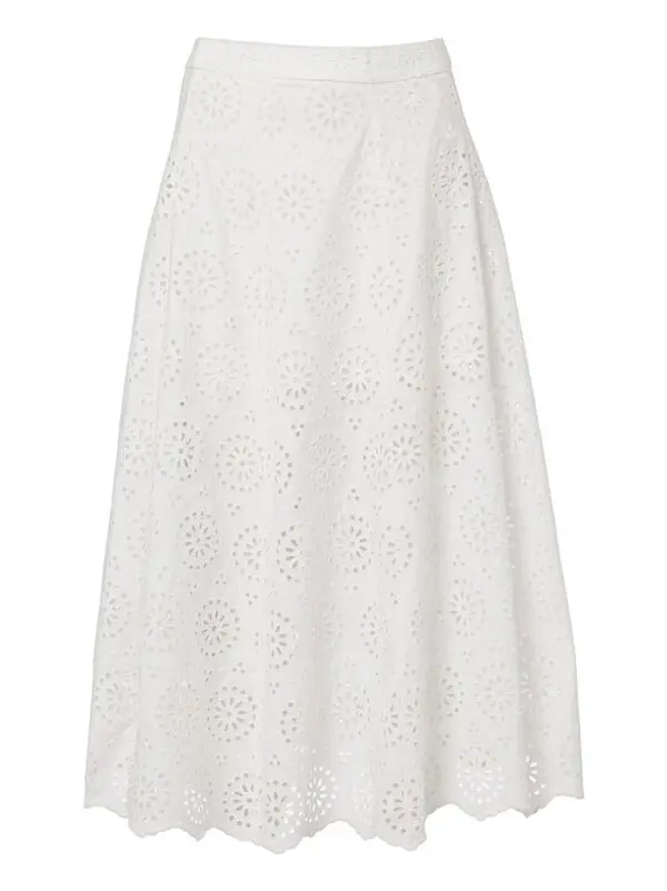 FRAME The Deco Broderie Anglaise Cotton Midi Skirt - White