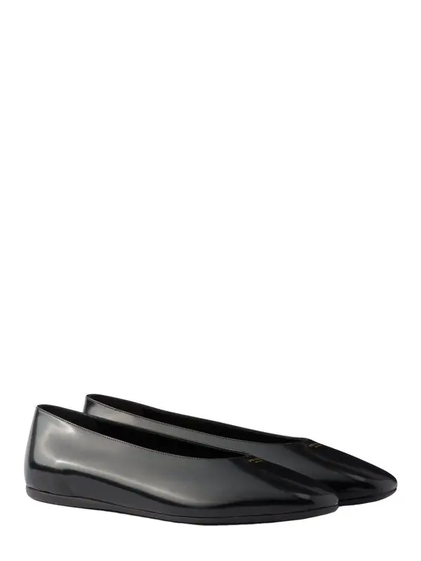 Prada Brushed Leather Ballerinas - Black