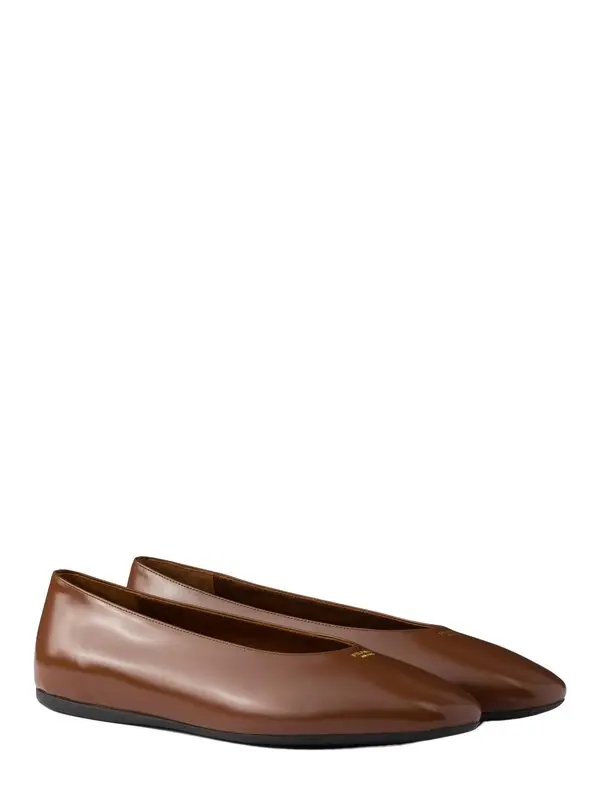 Prada Brushed Leather Ballerinas - Brown