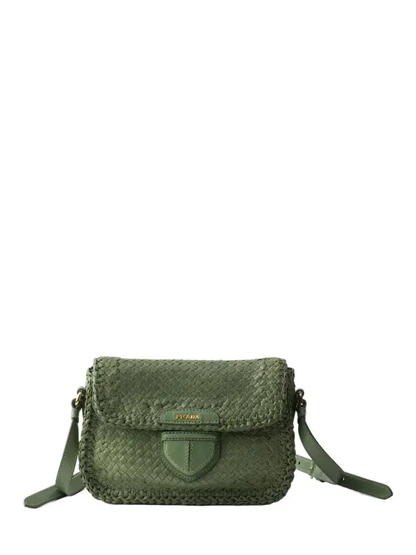 Prada Woven Leather Mini Shoulder Bag - Green