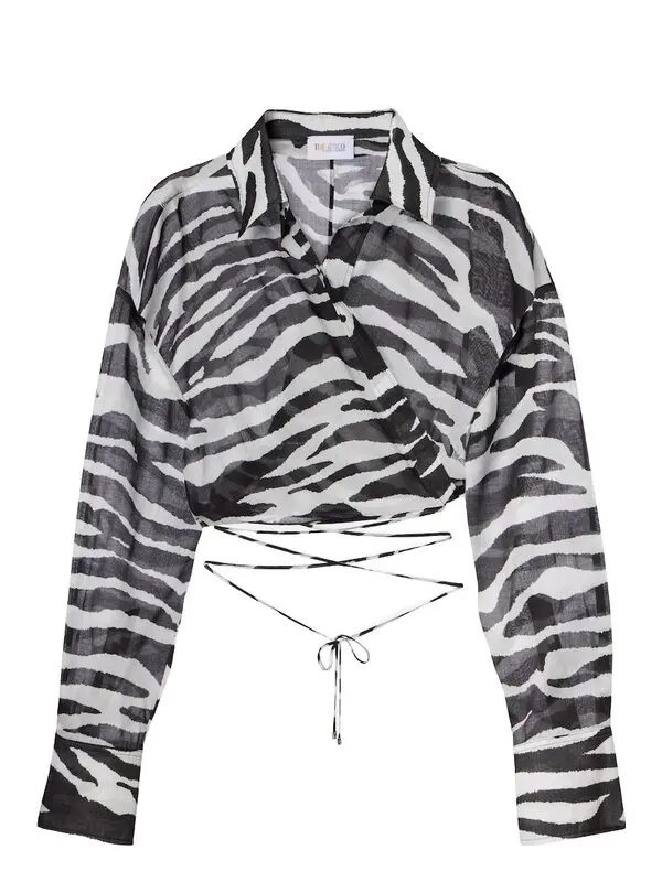 Attico Zebra-print Cotton Muslin Wrap Top - Black