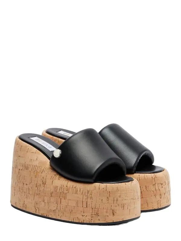 Attico Mochi Leather Platform Slides - Black
