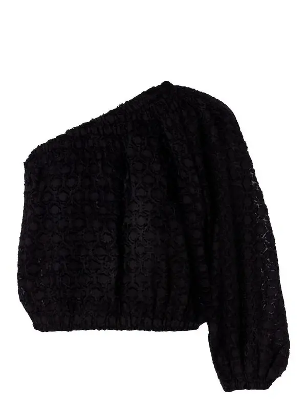 ERES Twist One-shoulder Silk And Cotton Jacquard Top - Black