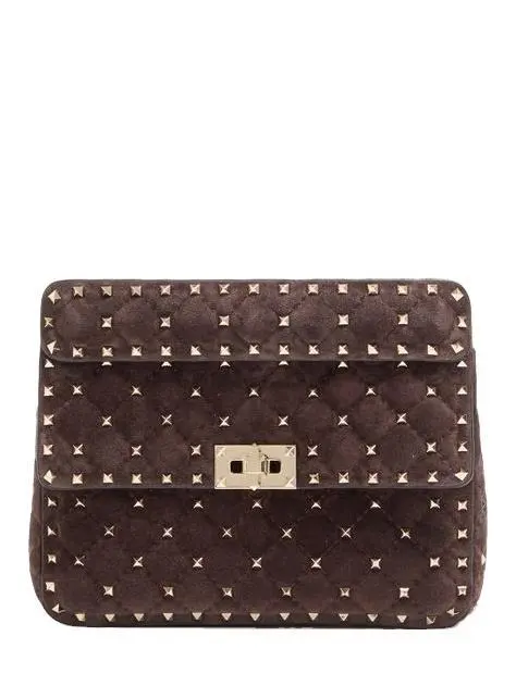 Valentino Garavani Rockstud Spike Medium Suede Bag - Ebony