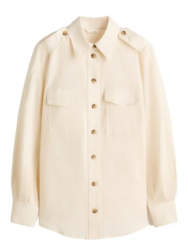 H&m Linen-blend Cargo Shirt - Cream