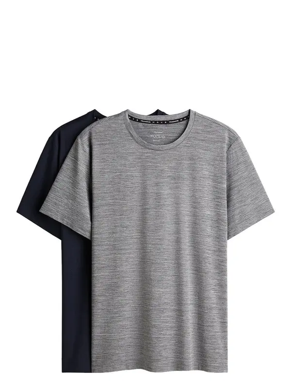 H&m 2-pack Sports T-shirts With Drymove - Gray Melange/navy Blue
