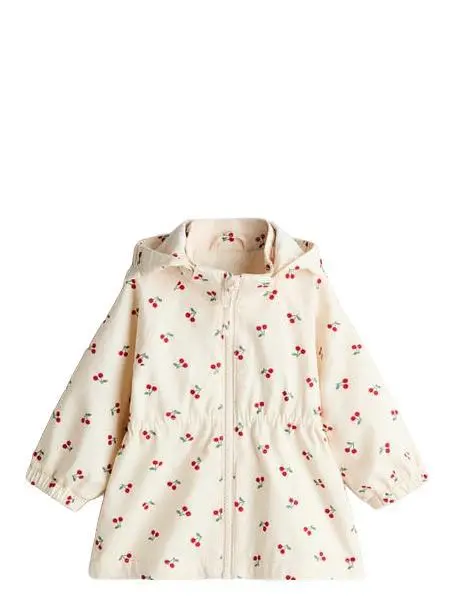 H&m Cotton Twill Parka With Detachable Hood - Light Beige/cherries