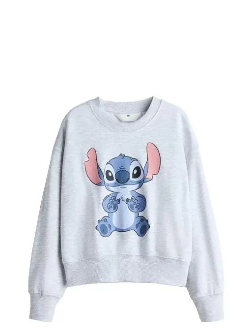 H&m Oversized Printed Sweatshirt - Gray Melange/lilo & Stitch