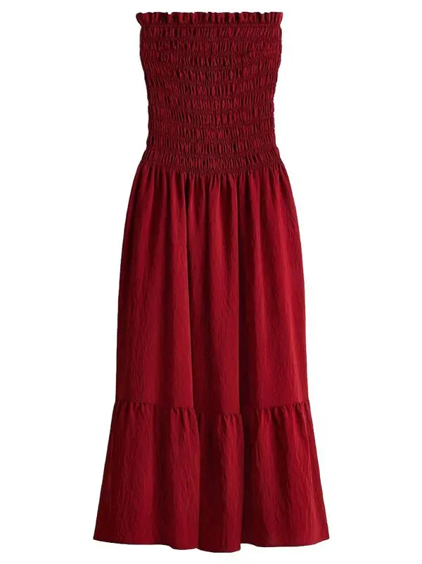 H&m Smocked Bandeau Maxi Dress - Dark Red