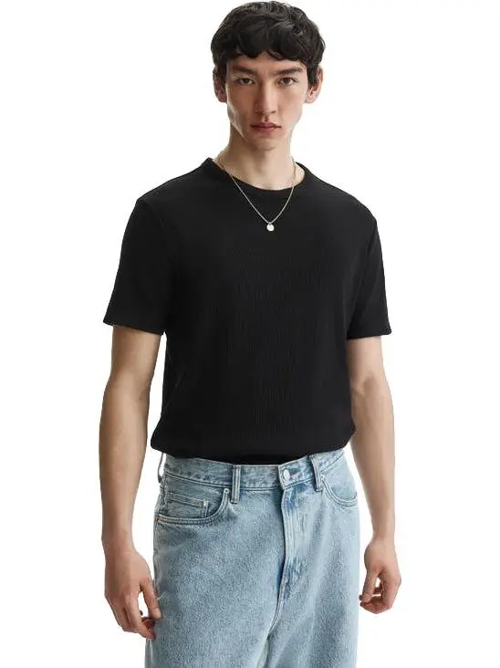 H&m Slim Fit Ribbed T-shirt - Black