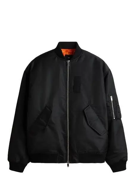 H&m Padded Bomber Jacket With Ribbed Trim - Black