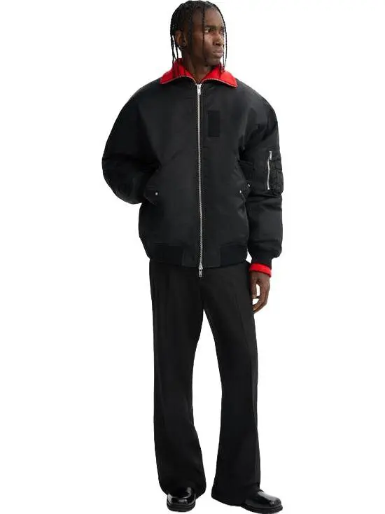 H&m Padded Bomber Jacket With Ribbed Trim - Black