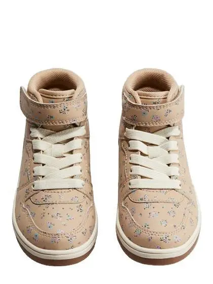 H&m High Top Trainers With Floral Print And Velcro Closure - Beige/floral