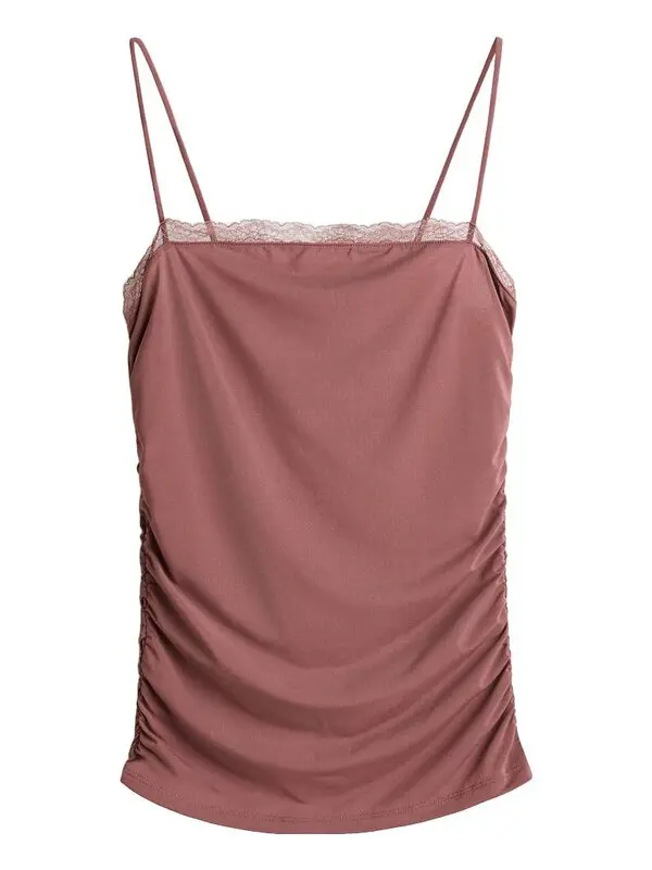 H&m Lace-trimmed Strappy Top - Dark Dusty Pink