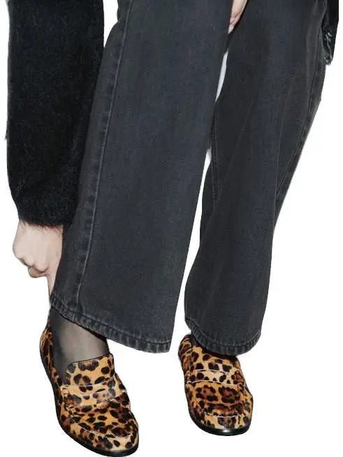 H&m Leopard Print Leather Loafers - Beige/faux Leopard