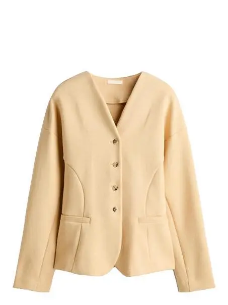 H&m Jersey Blazer With V-neckline - Beige