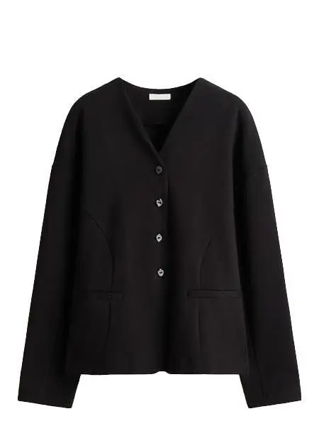 H&m Jersey Blazer With V-neckline - Black