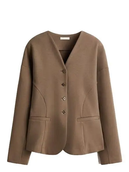 H&m Jersey Blazer With V-neckline - Brown