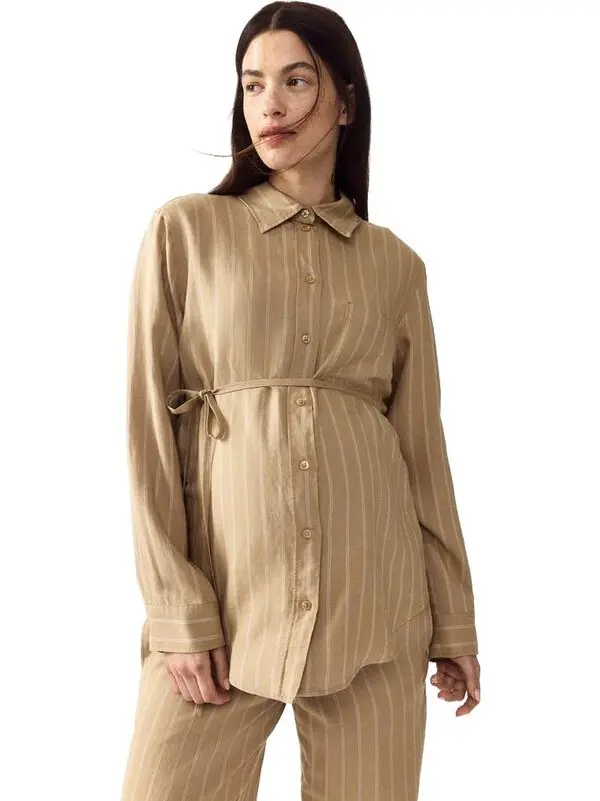 H&m Mama Linen-blend Shirt - Beige/striped