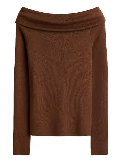H&m Off-the-shoulder Ribbed Jumper - Brown