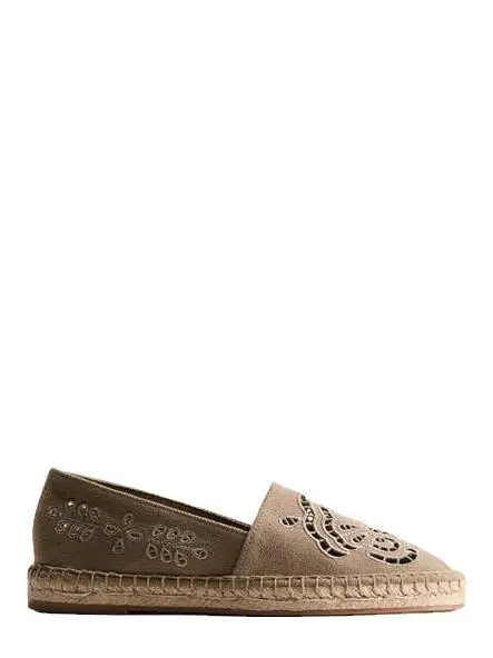 H&m Embroidered Cotton Canvas Espadrilles With Jute Soles - Khaki Green
